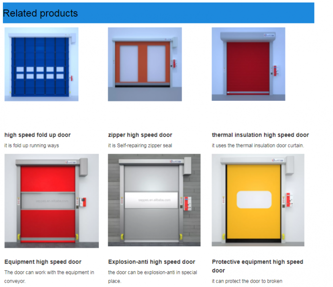 Industrial PVC Fast Rapid Roller Doors High Speed Shutter Zipper Security